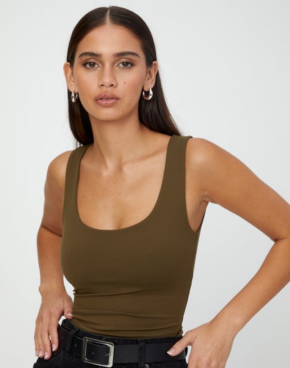 Scoop Neck Supersoft Tank in Martini Olive | Glassons