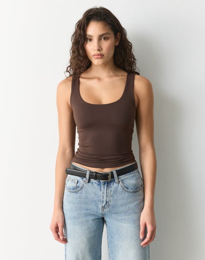 Scoop Neck Supersoft Tank in Soy Bean | Glassons