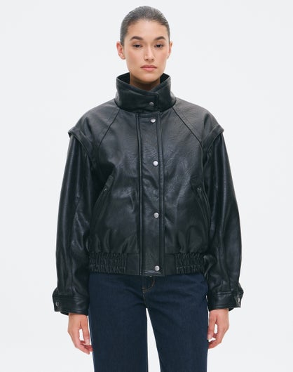 Funnel Neck Faux Leather Jacket in Black | Glassons AU