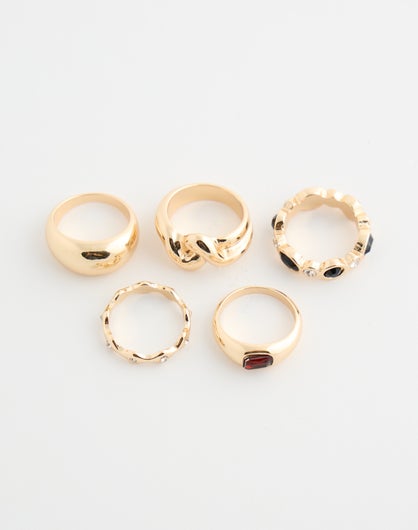 Multi Jewelled Ring 5 Pack in Gold X Multi | Glassons