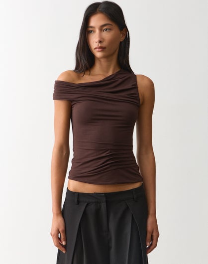 Off Shoulder Ruched Top in Choc It Up | Glassons