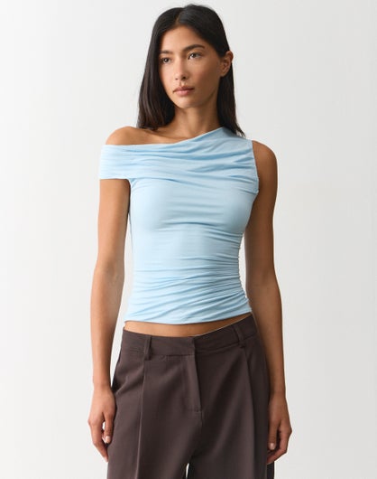 Off Shoulder Ruched Top in Vapor Blue | Glassons