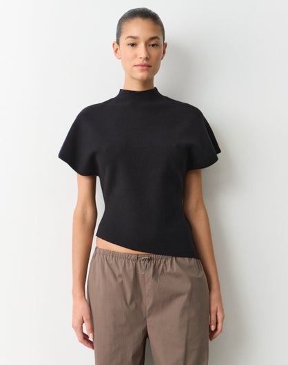 Funnel Neck Knit Tee in Black | Glassons AU