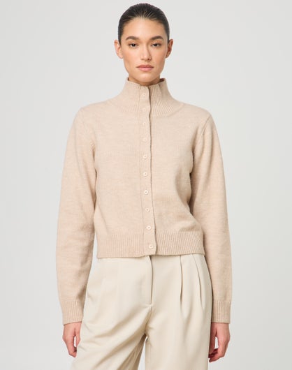 Funnel Neck Knit Cardigan in Neutral Marle | Glassons